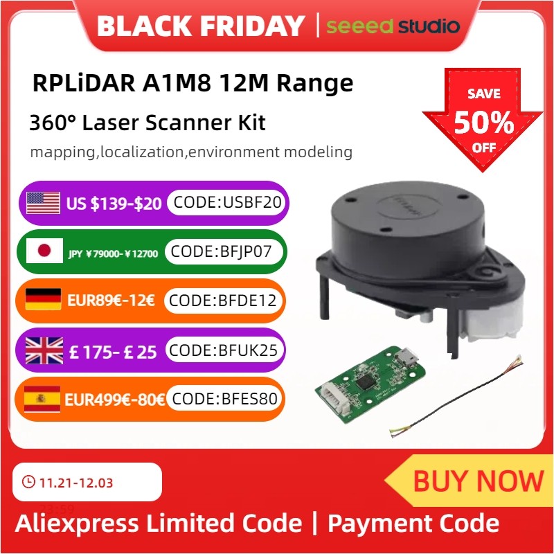 유SLAMTEC RPLIDAR A1M8 360 Degree LIDAR Sensor Scanner 12 Meters 2D Scanning Radius Obstacle Avo ...