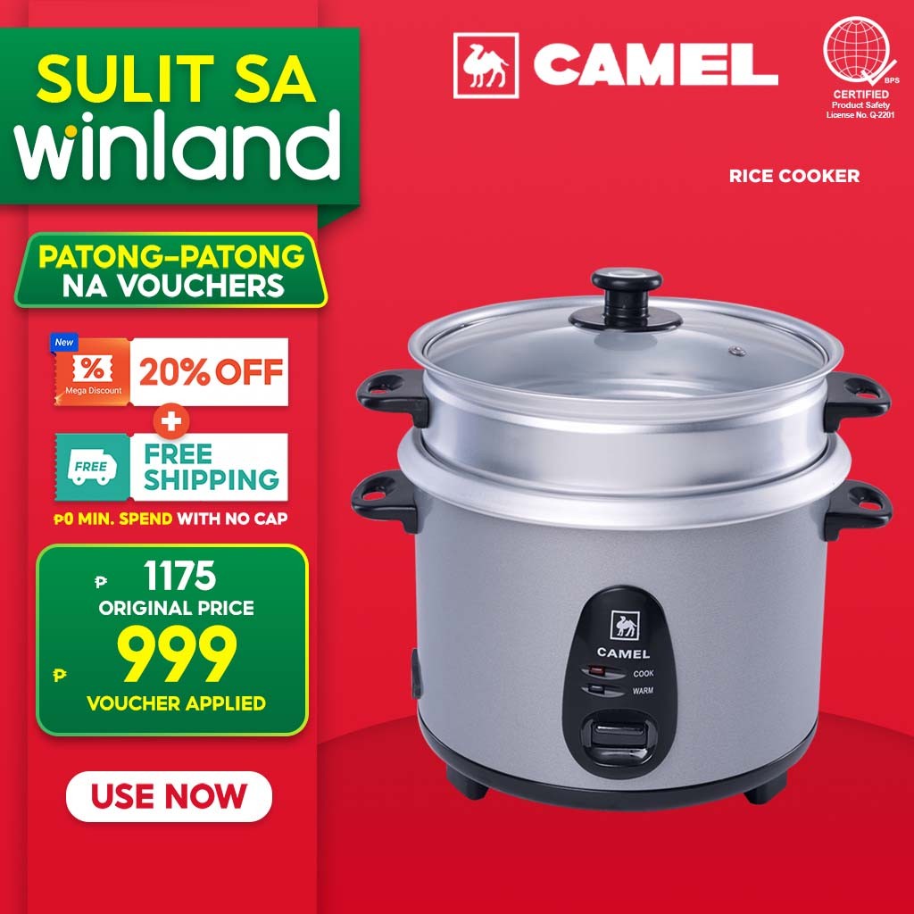 Camel by Winland 1.2L Rice Cooker with Steamer and Glass Lid (5 cups ...