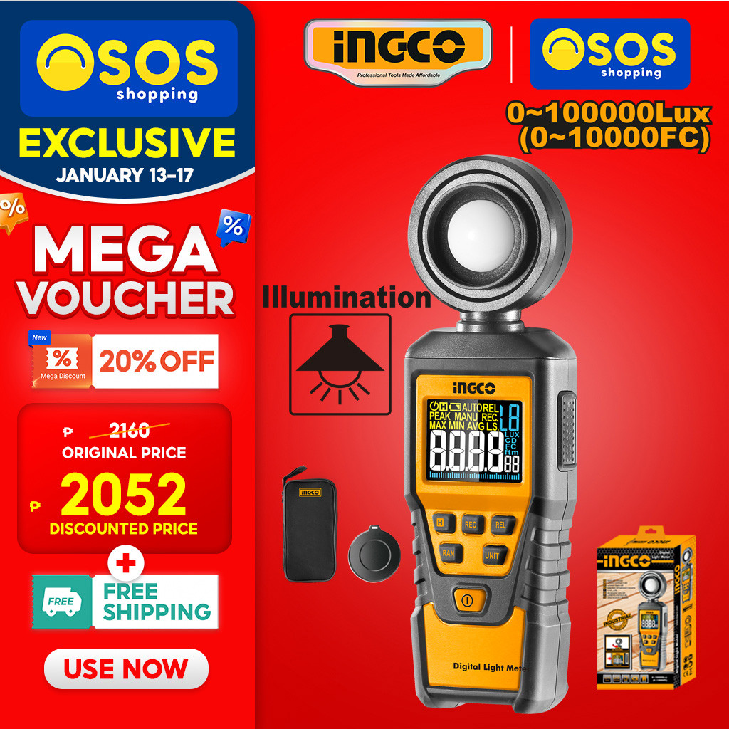 INGCO by OSOS Digital LED Luxmeter Lux Meter 0~200000Lux HETLU01 ...