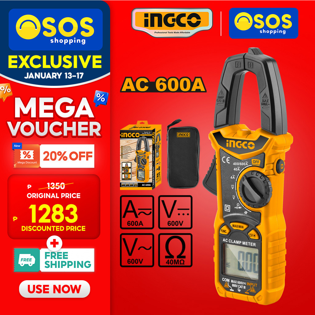 INGCO Original Digital AC/DC Clamp Tester Multi meter DCM6003 •OSOS ...