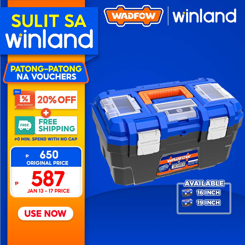 Wadfow by Winland 16inch & 19inch Plastic Tool Box Storage Organizer Case w/ plastic & metal ...