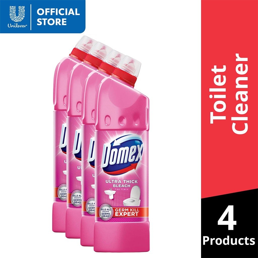 Domex Ultra Thick Bleach Toilet Cleaner Pink Power 900ml Bottle x4 ...