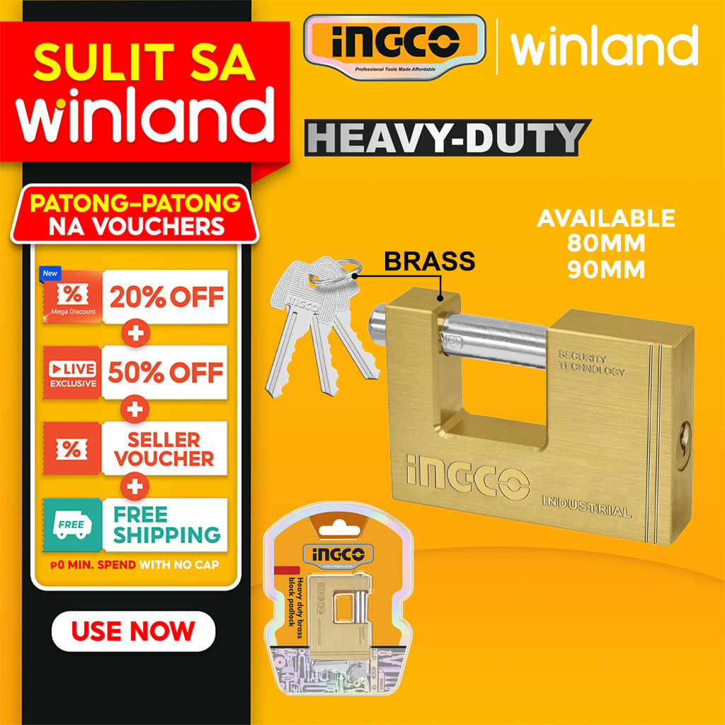 Ingco by Winland Heavy Duty Padlock Monoblock Lock w/ 3 pcs Keys, Solid ...