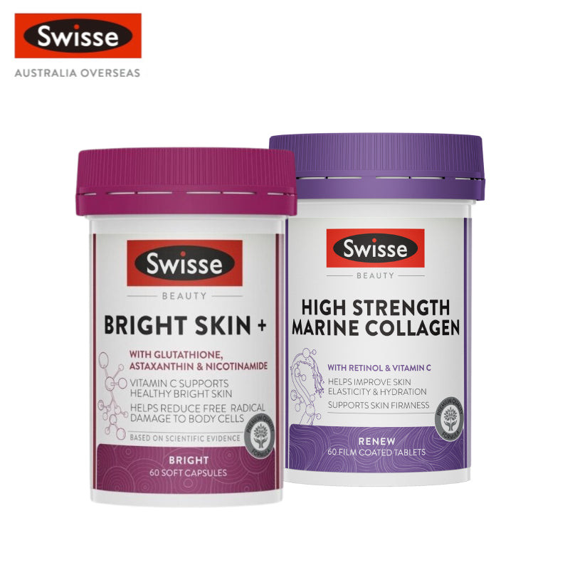 Swisse Beauty Bright Skin + 60 Capsules & Beauty High Strength Marine ...