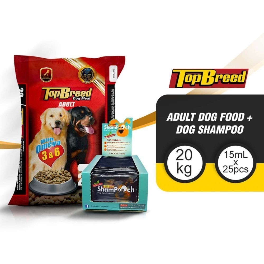 TopBreed Adult Dog Meal Dry Pet Food 20kg + TopBreed ShamPooch Dog ...