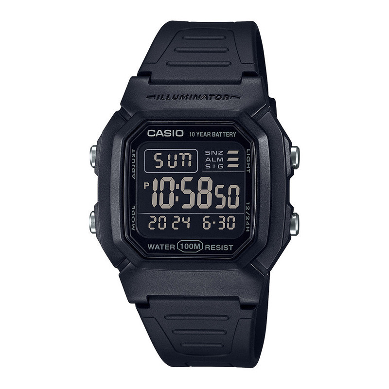 Casio (W-800H-1BVDF) Black Resin Strap Negative Display 100 Meter ...