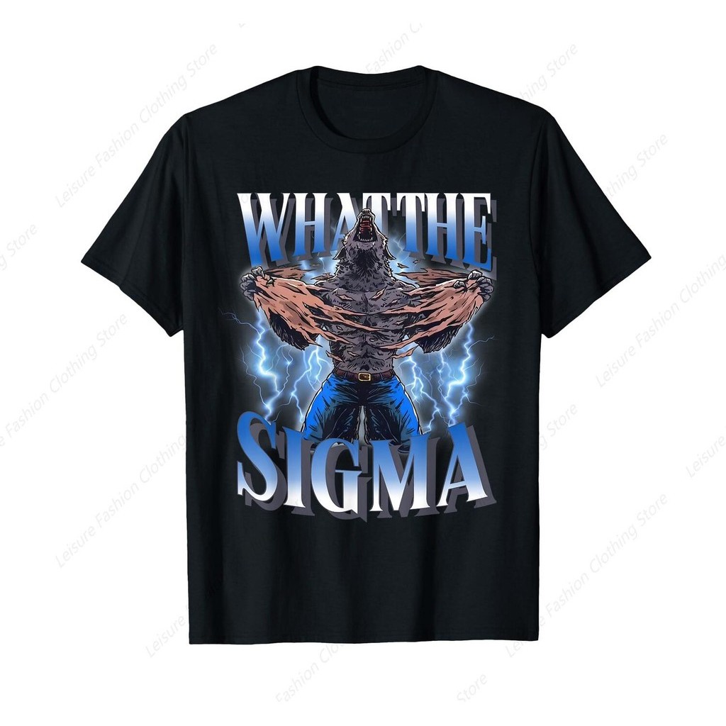 What The Sigma Cool Funny Alpha Wolf Meme T-Shirt Vintage Leisure Men ...