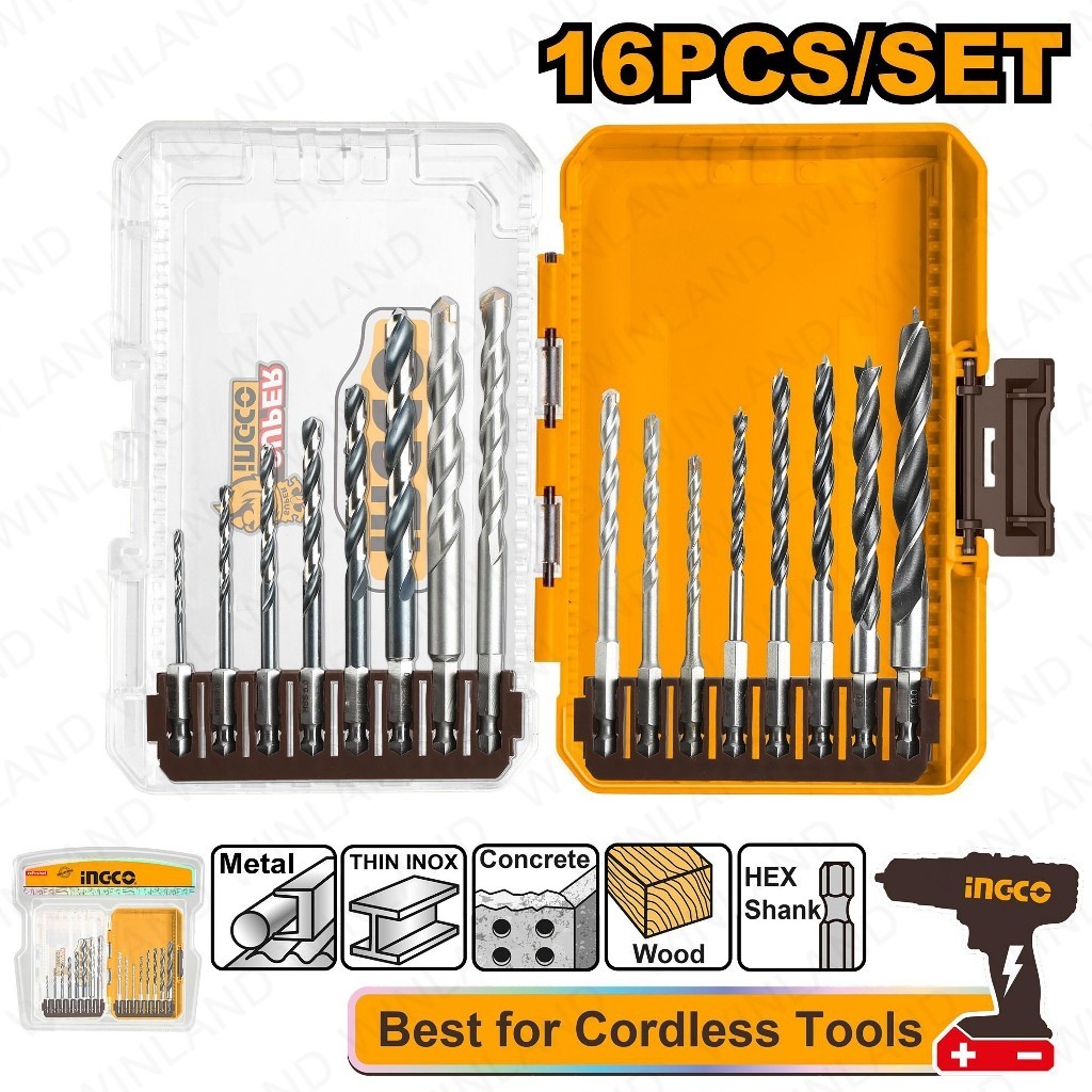 Ingco by Winland 16PCS/Set Metal Multifunction Drill & Wood Drill Bits ...