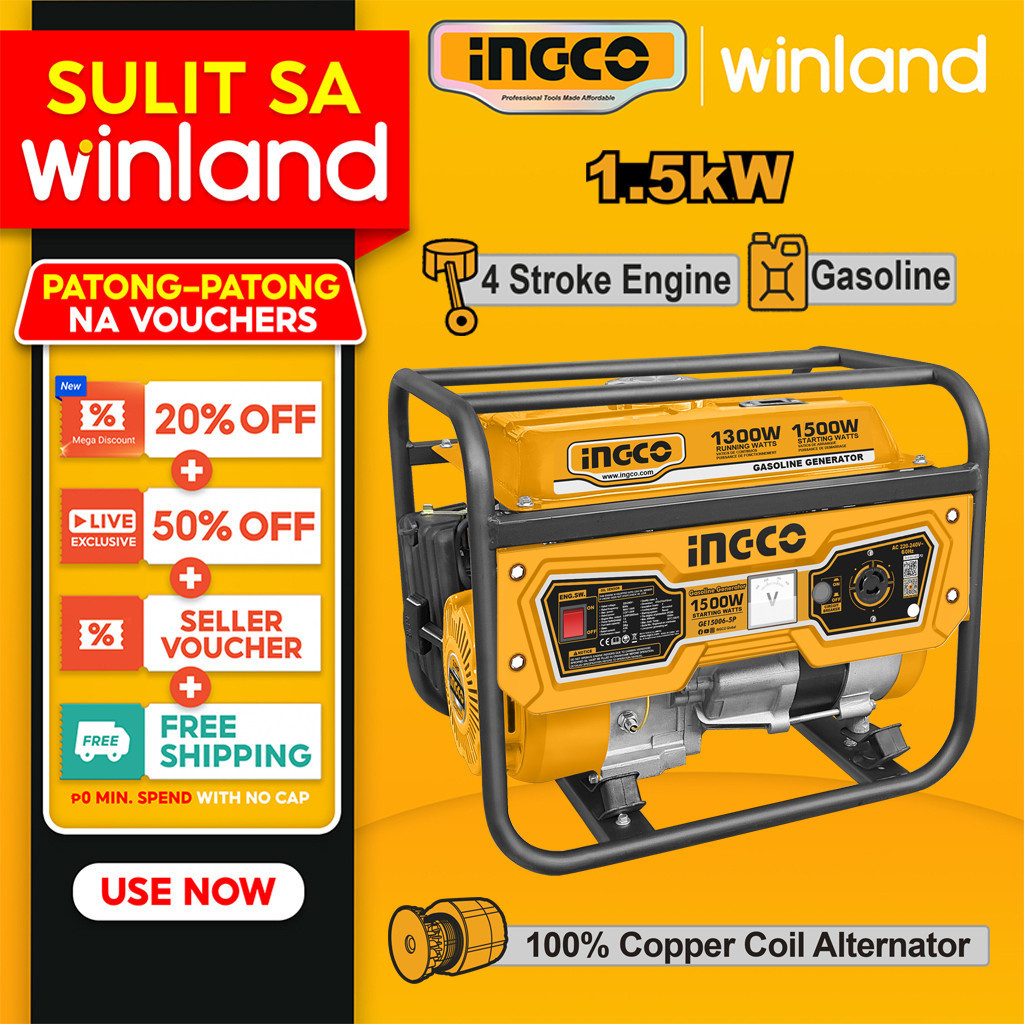 Ingco by Winland 3.5HP | 1500W/1300W Gasoline Generator GE15006-5P ING ...