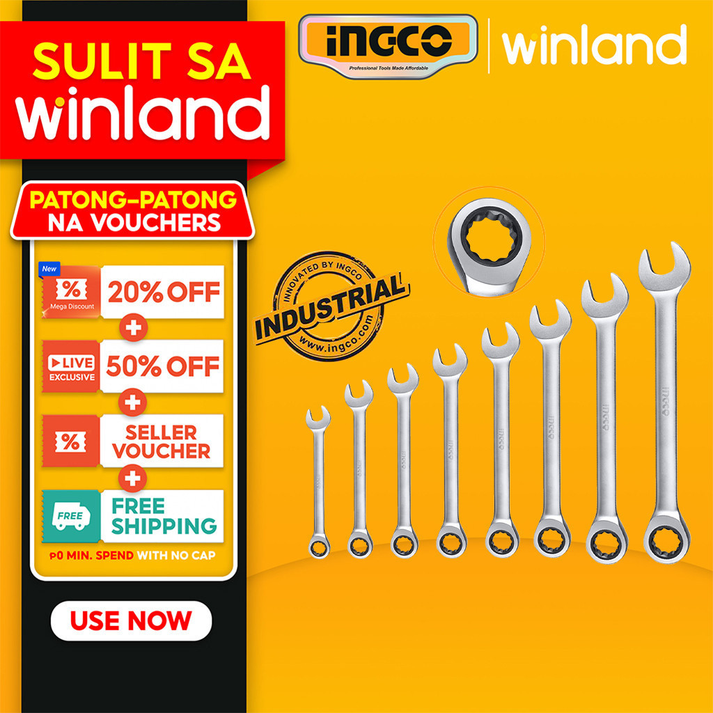 Ingco by Winland Industrial 8pcs Ratchet Spanner Set 8-18mm HKSPAR1082 ...