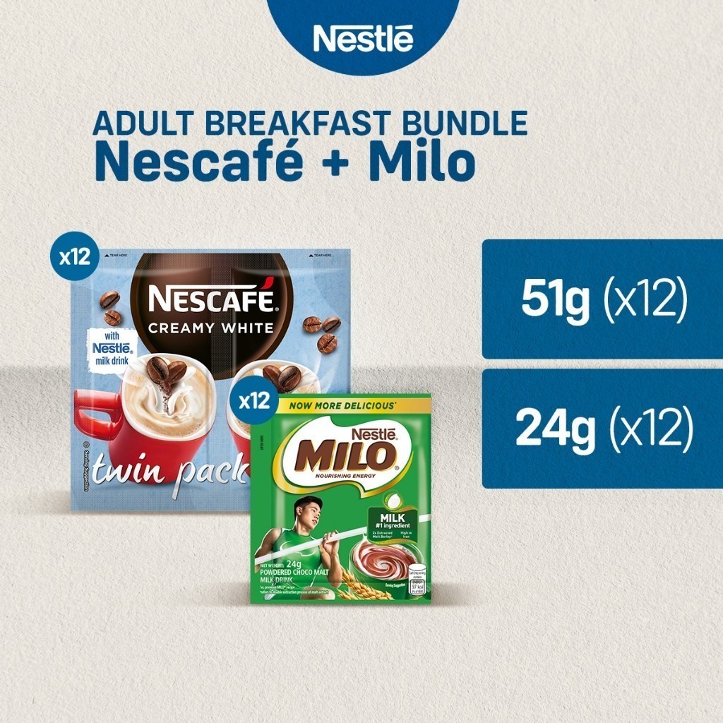 Nescafe Creamy White 3-in-1 Coffee Twin Pack 51g - Pack of 12 + MILO ...