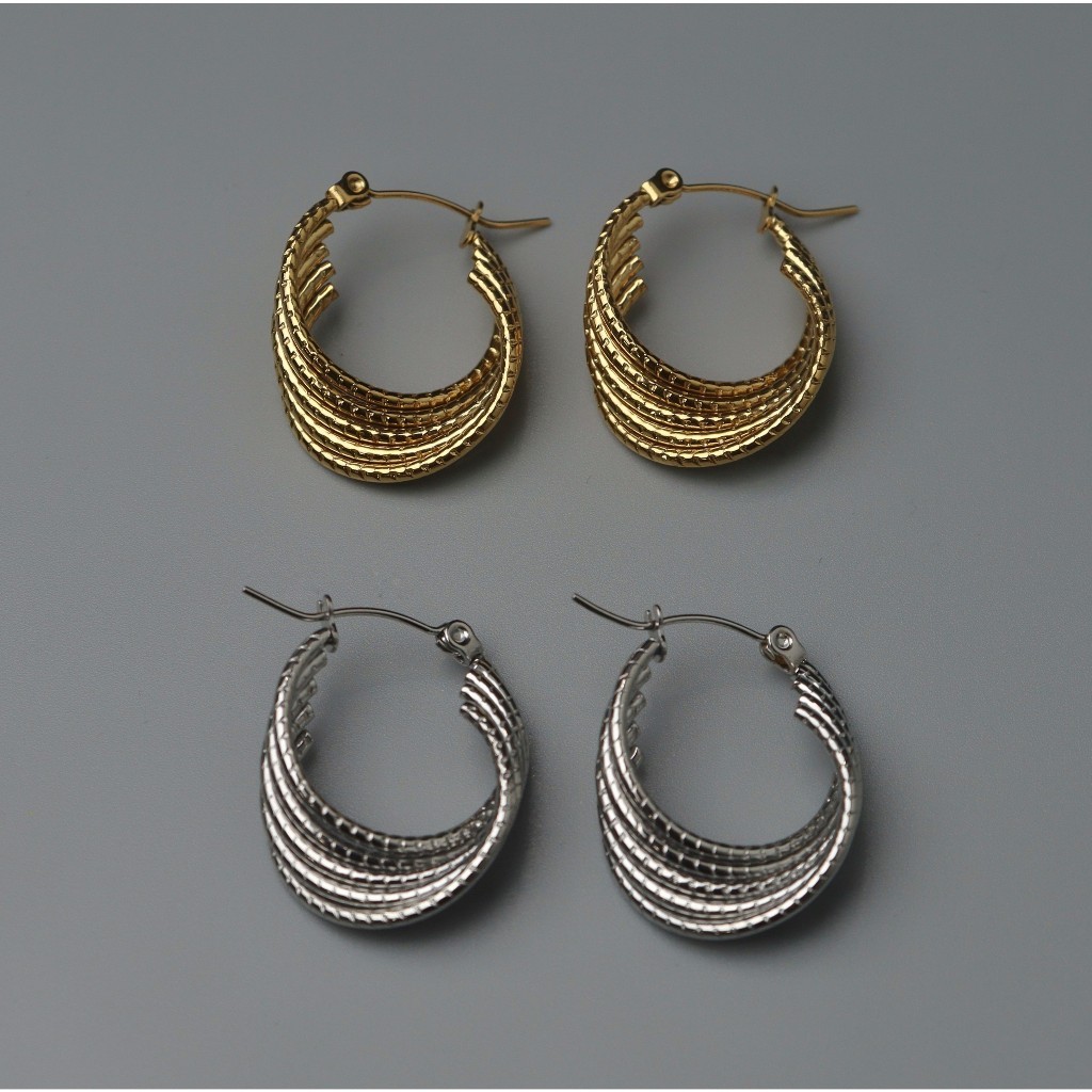 HB Jewelry GUNNER Silver/Gld 5 Layered BambooTwisted U-Shape Hoop ...