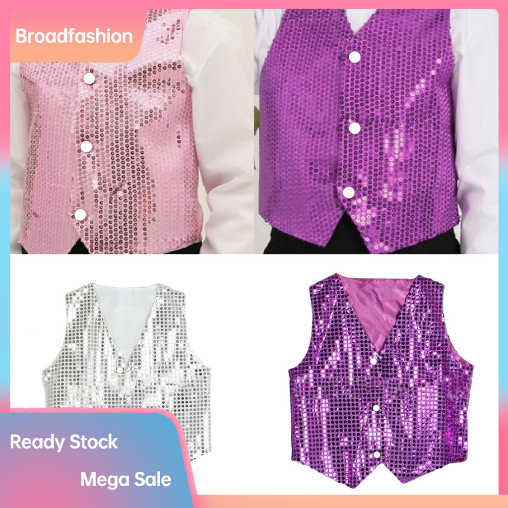BRO_ Lightweight Sequin Vest for Gift Colorfast 3 Press Buttons Costume ...