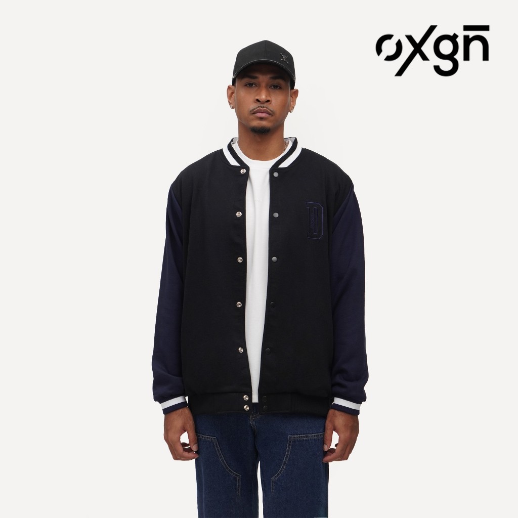 OXGN Varsity Bomber Jacket For Men (Black) | Shopee Philippines