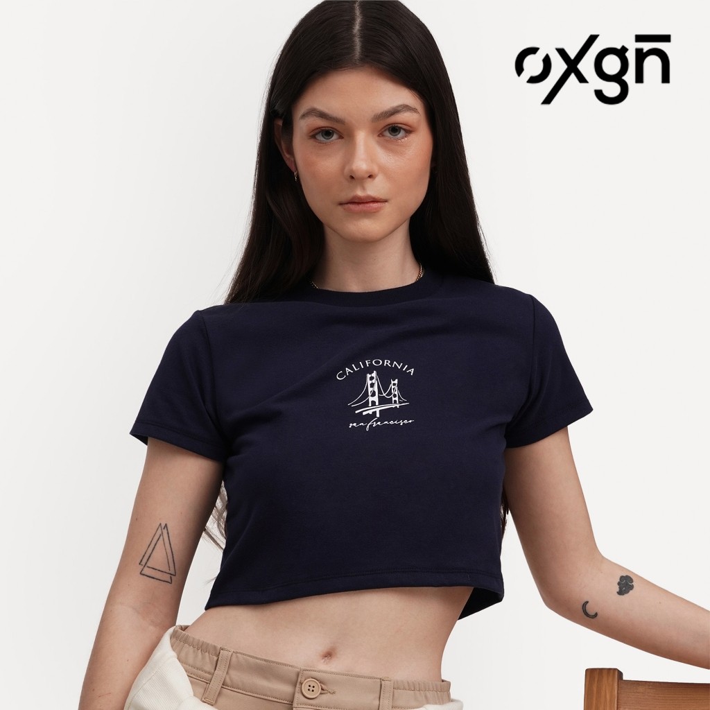 OXGN Los Angeles California Graphic Print Cropped T-Shirt For Women (Navy Blue) | Shopee Philippines
