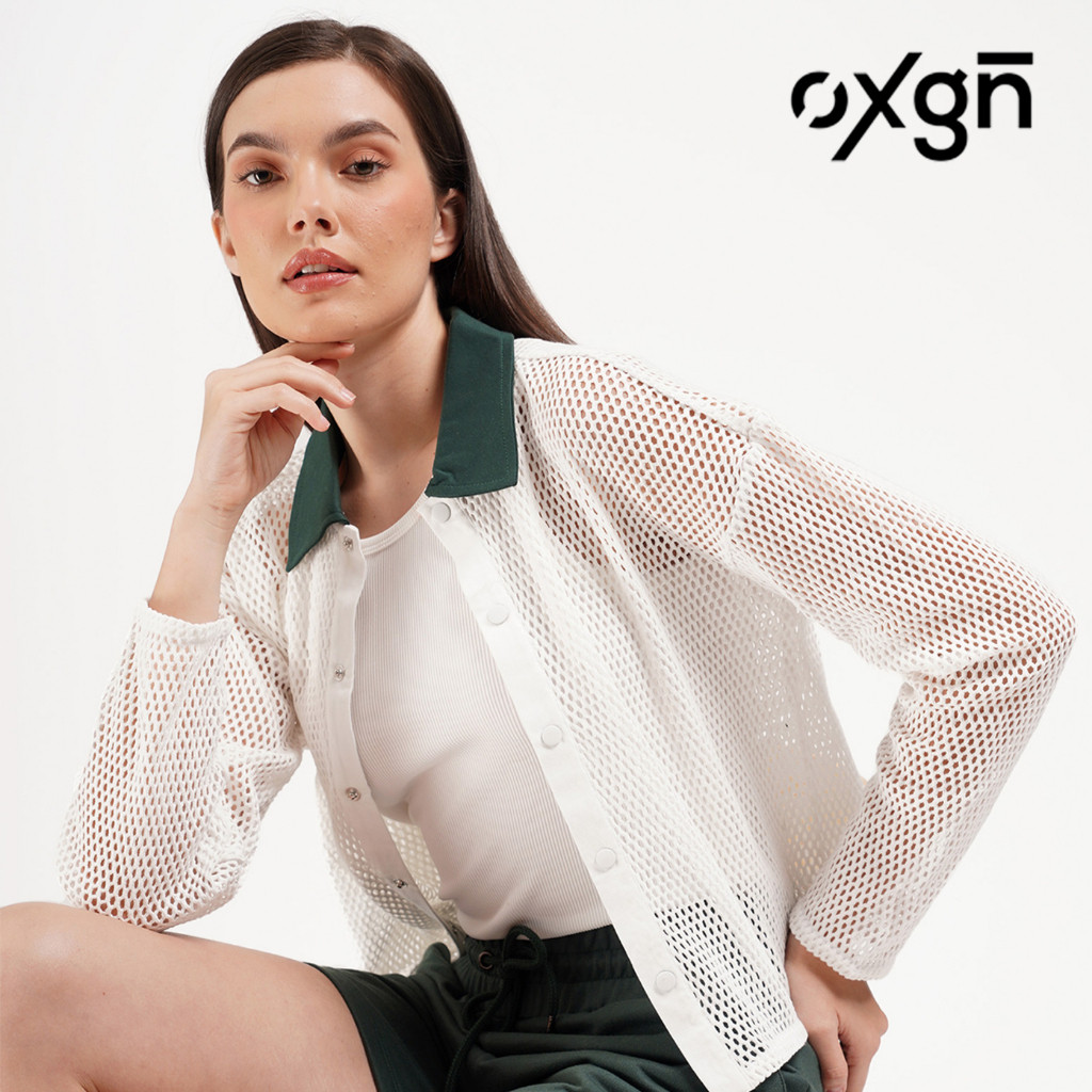 OXGN Premium Threads Mesh Jacket With Contrast Collar For Women (White ...