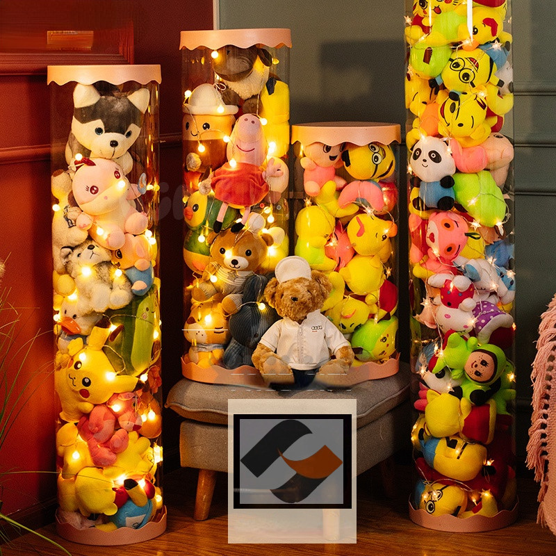 Transparent Stuff Doll Organizer Toy Storage Bucket Doll column Storage ...