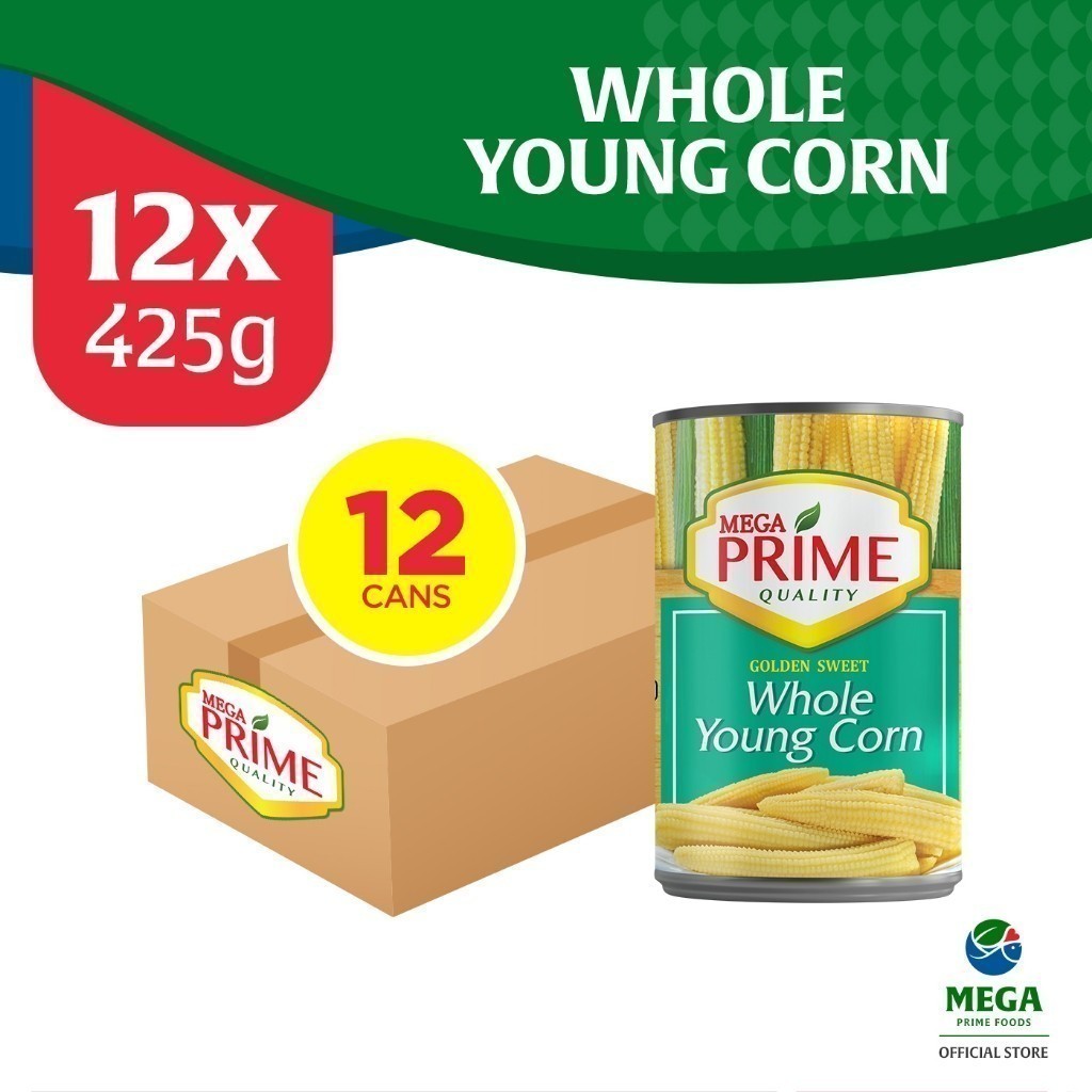 Mega Prime Young Corn Whole Easy Open Can 425G By 12'S | Shopee Philippines