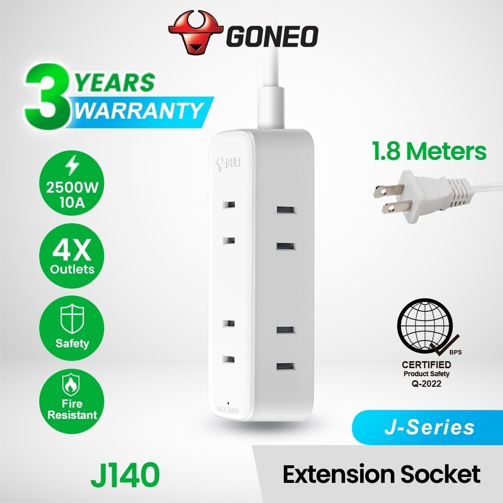 Bull Portable Travel Extension Socket J Series J140 180cm Cable 4 ...