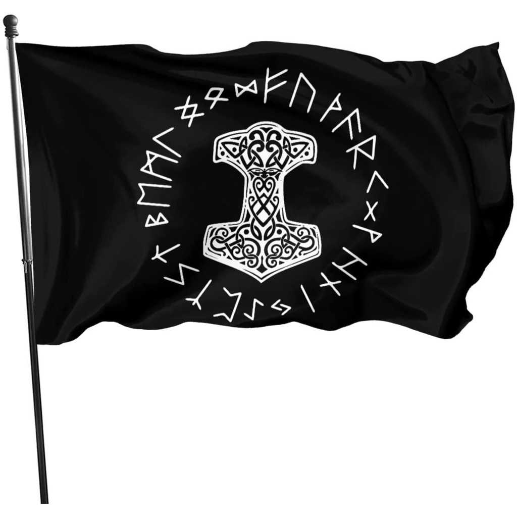 Vikings Mjolnir Rune Wheel Norse Symbol Flag 3x5 Outdoor Garden Flags ...