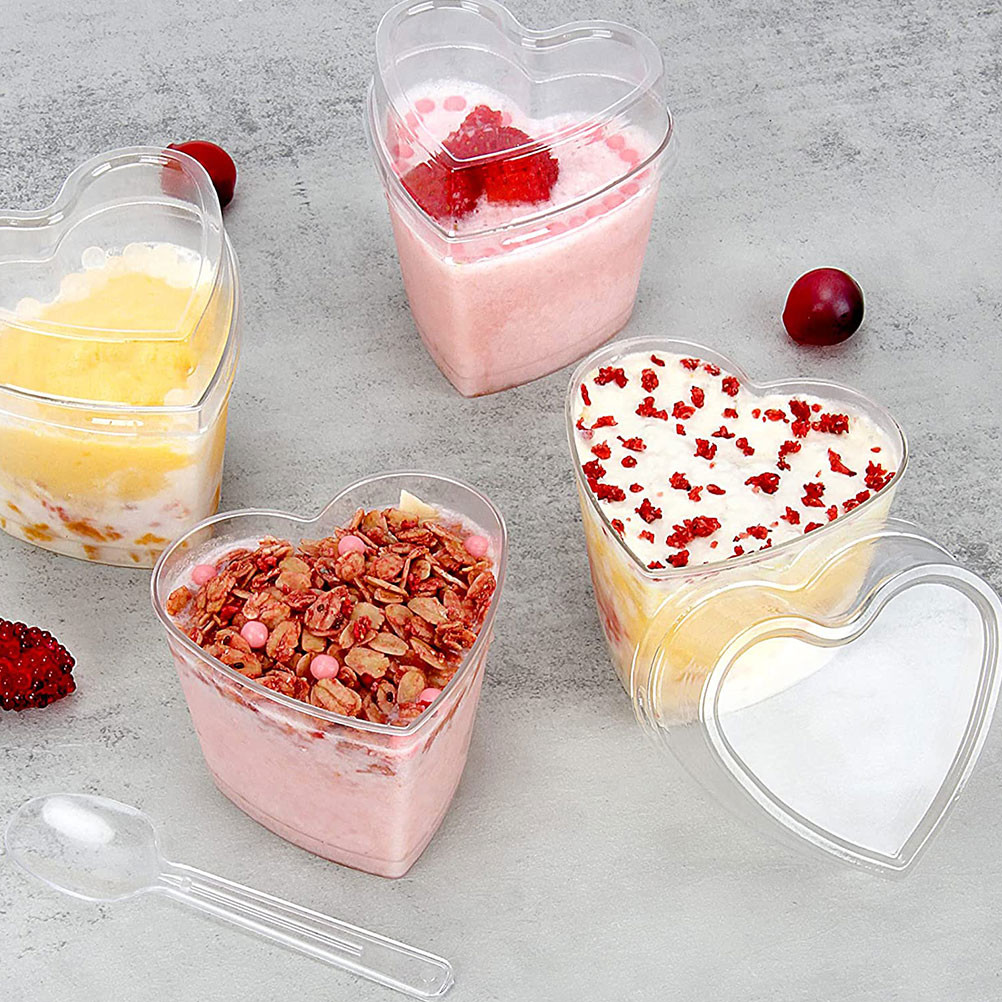 Disposable Pudding Cup Heart Shaped Plastic Ice Cream Dessert Jelly ...