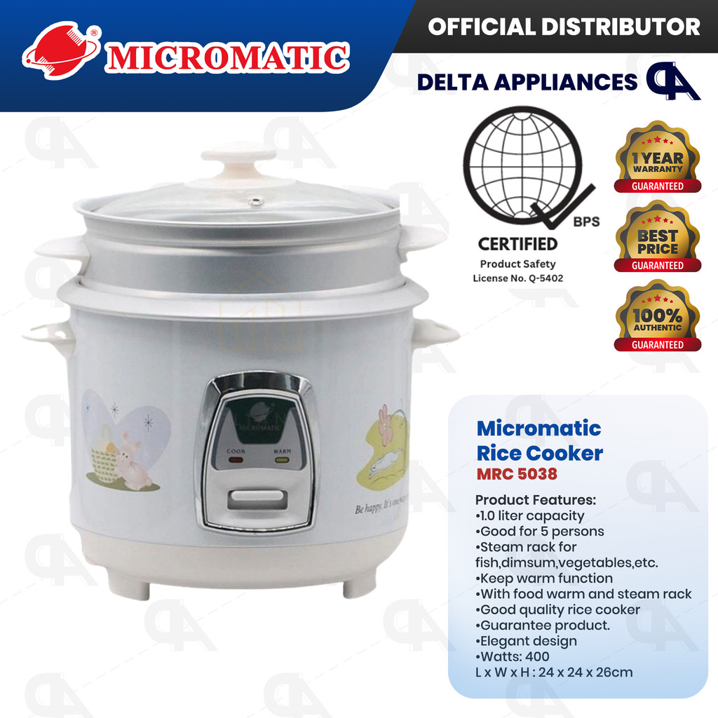 Micromatic Rice Cooker W/ Steamer 1.0L 5 Cups Original w/ 1 Year Warranty MRC 5038 | Shopee ...