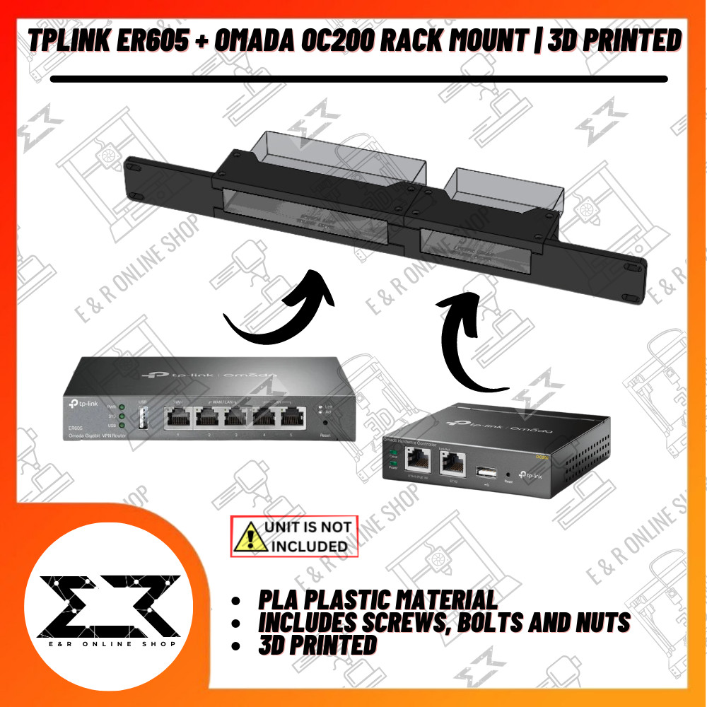 TP-LINK Omada ER605 + TP-LINK Omada OC200 Rack Mount Ears 3D Printed ...