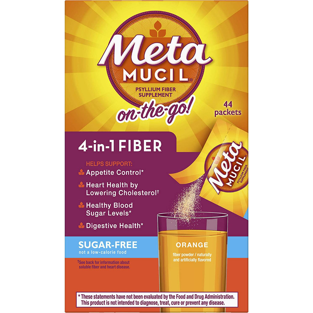Metamucil Psyllium Fiber Powder On The Go 4 in 1 Fiber Orange Flavor ...