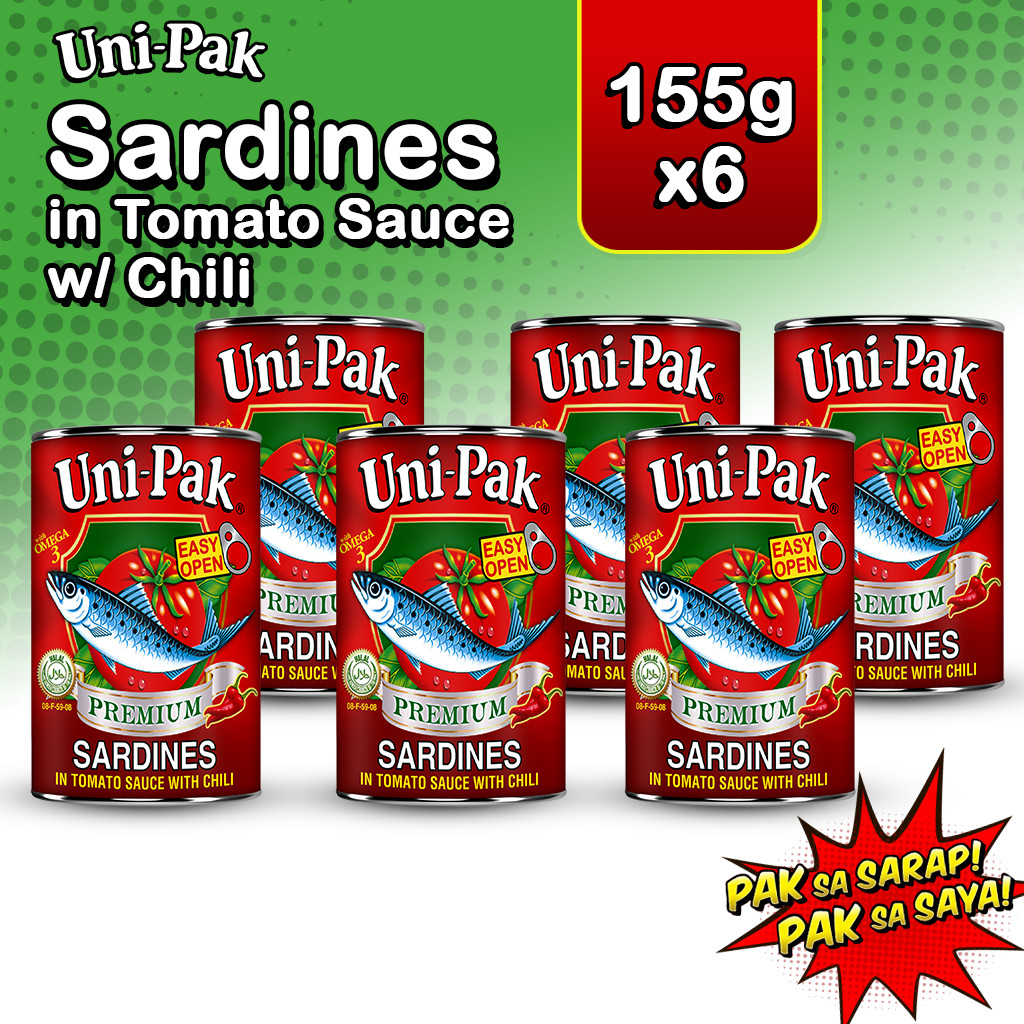 Uni-Pak Sardines in Tomato Sauce Chili 155g Set of 6 | Shopee Philippines