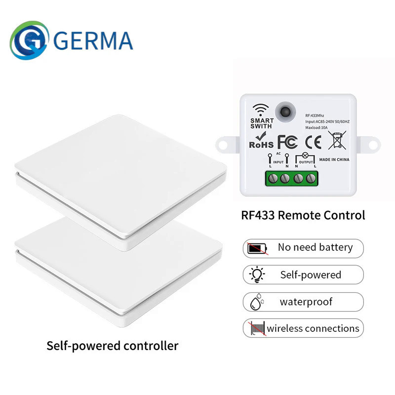 GERMA Smart Wireless Switch RF433Mhz Self-Powered Push Buon Wall Panels ...