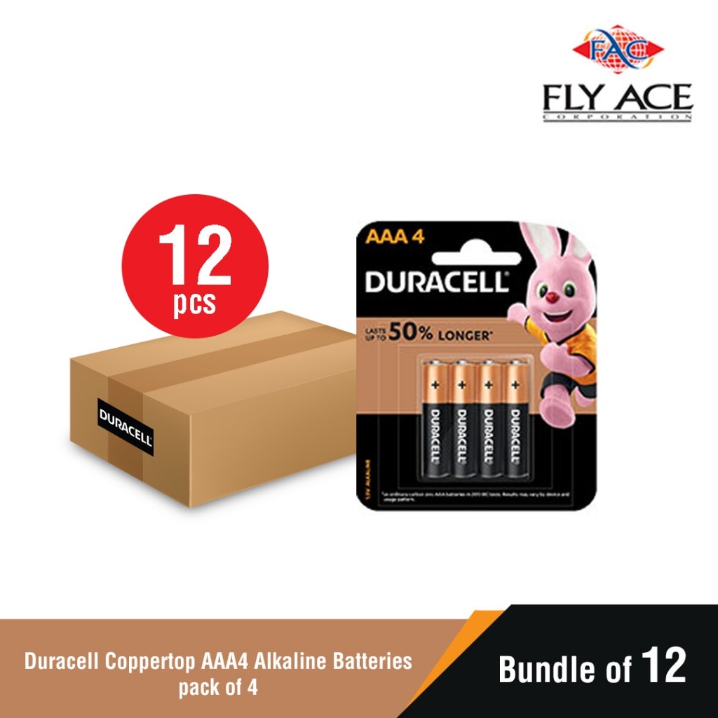 Duracell Coppertop AAA4 Alkaline Batteries Pack of 4 x 12 | Shopee ...