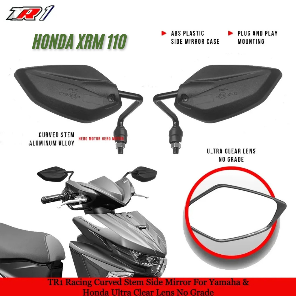 HONDA XRM 110 ORIGINAL TR1 Racing Curved Stem Side Mirror Ultra Clear ...