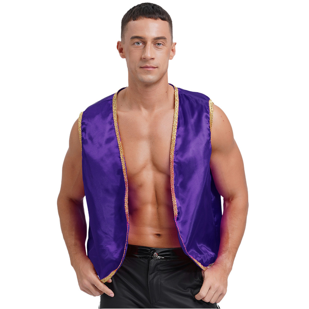 Ocealan Mens Halloween Deluxe Arabian Prince Stain Vest Shiny Gold Trim ...