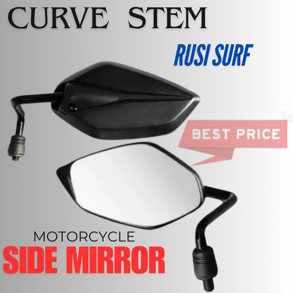 RUSI SURF MOTOERCYCLE SIDE MIRROR COLOR BLACK CURVE STEM HIGH QUALITY ...
