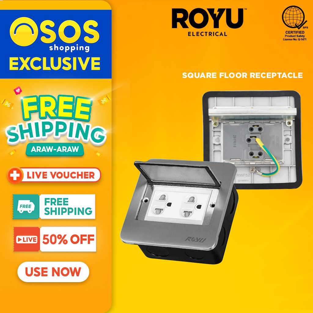 Royu Original Square Floor Receptacle w/ Duplex Universal Outlet w ...