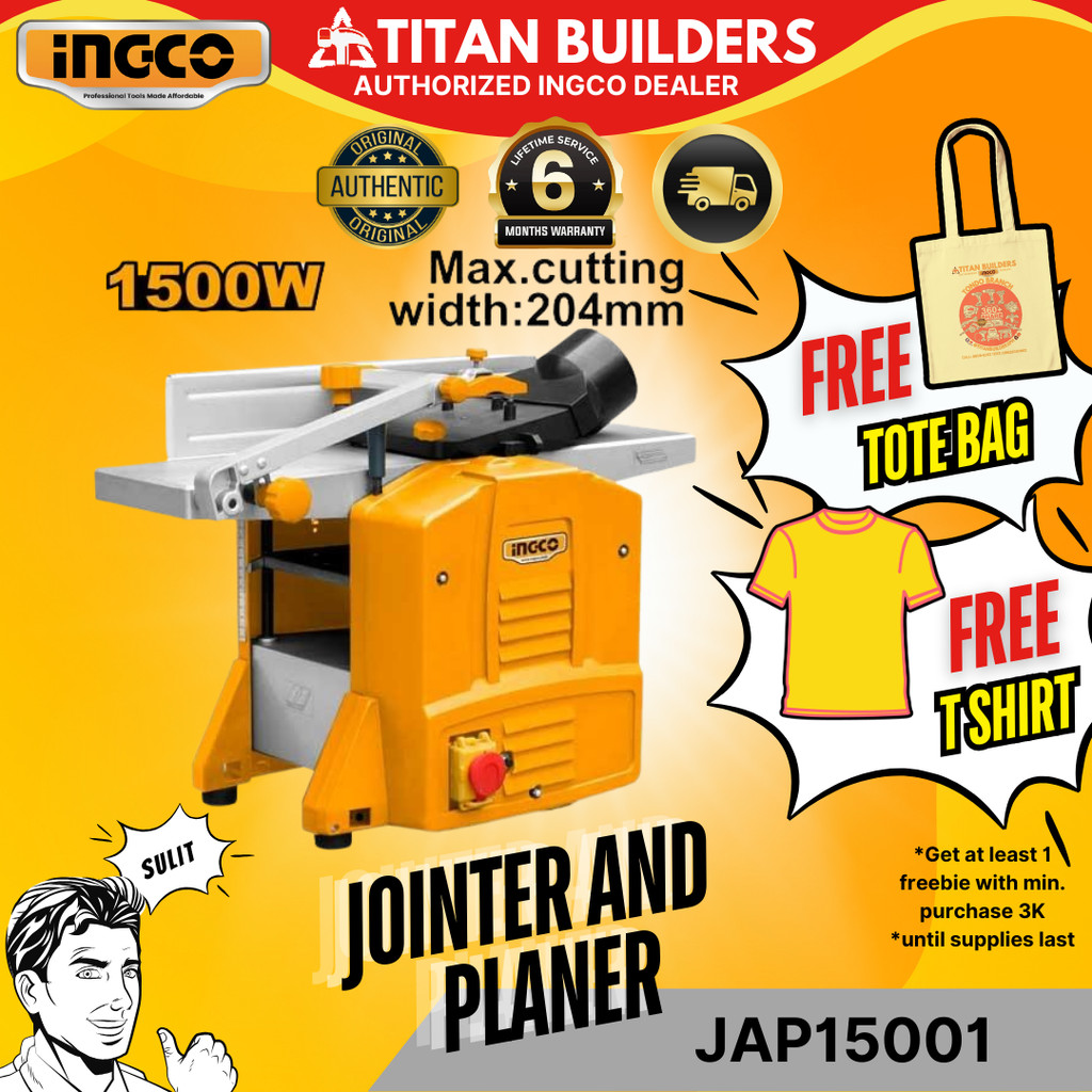 Ingco by Titan Jointer and Planer 1500W 220-240V 9000rpm 204mm Max ...