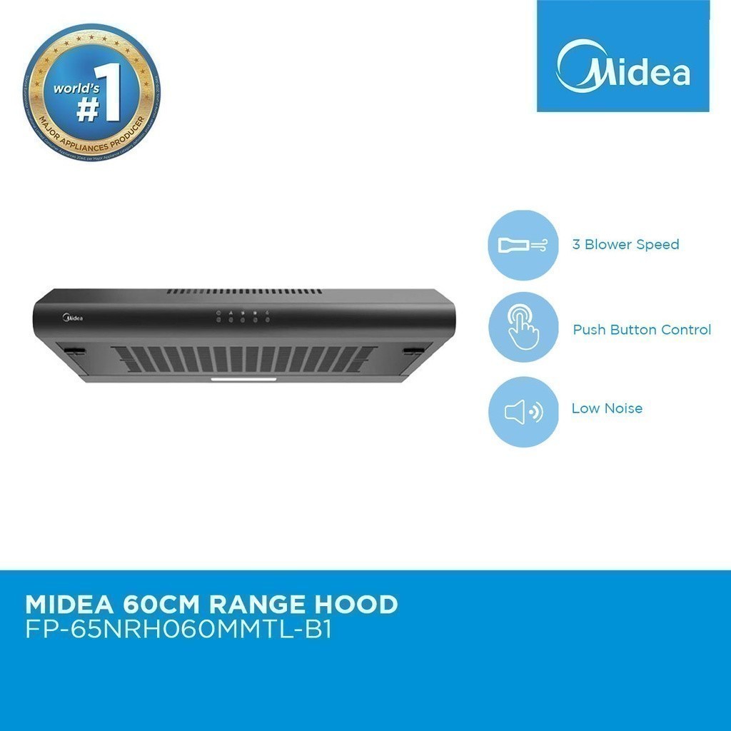 Midea 60cm Range Hood Slim Singe/Dual Motor Black & Stainless Steel ...