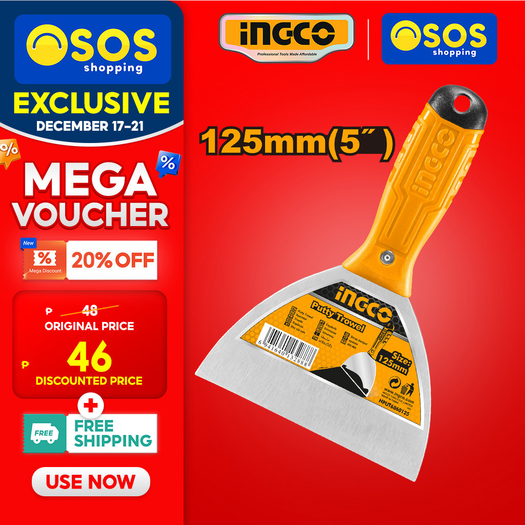 INGCO by OSOS Putty Trowel Scraper Paleta 125mm Carbon Steel Blade ...