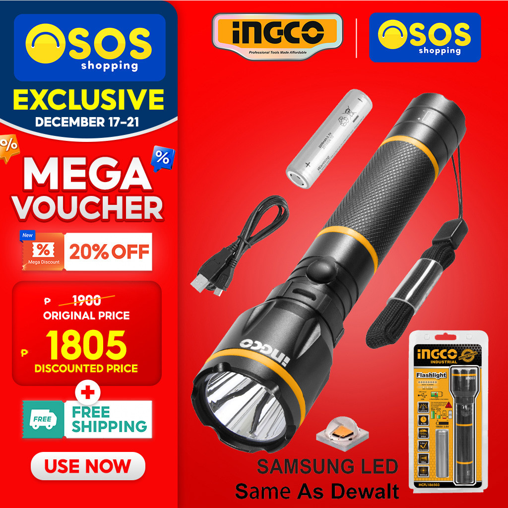 Ingco Industrial Flashlight HCFL186503 •OSOSSHOPPING• | Shopee Philippines