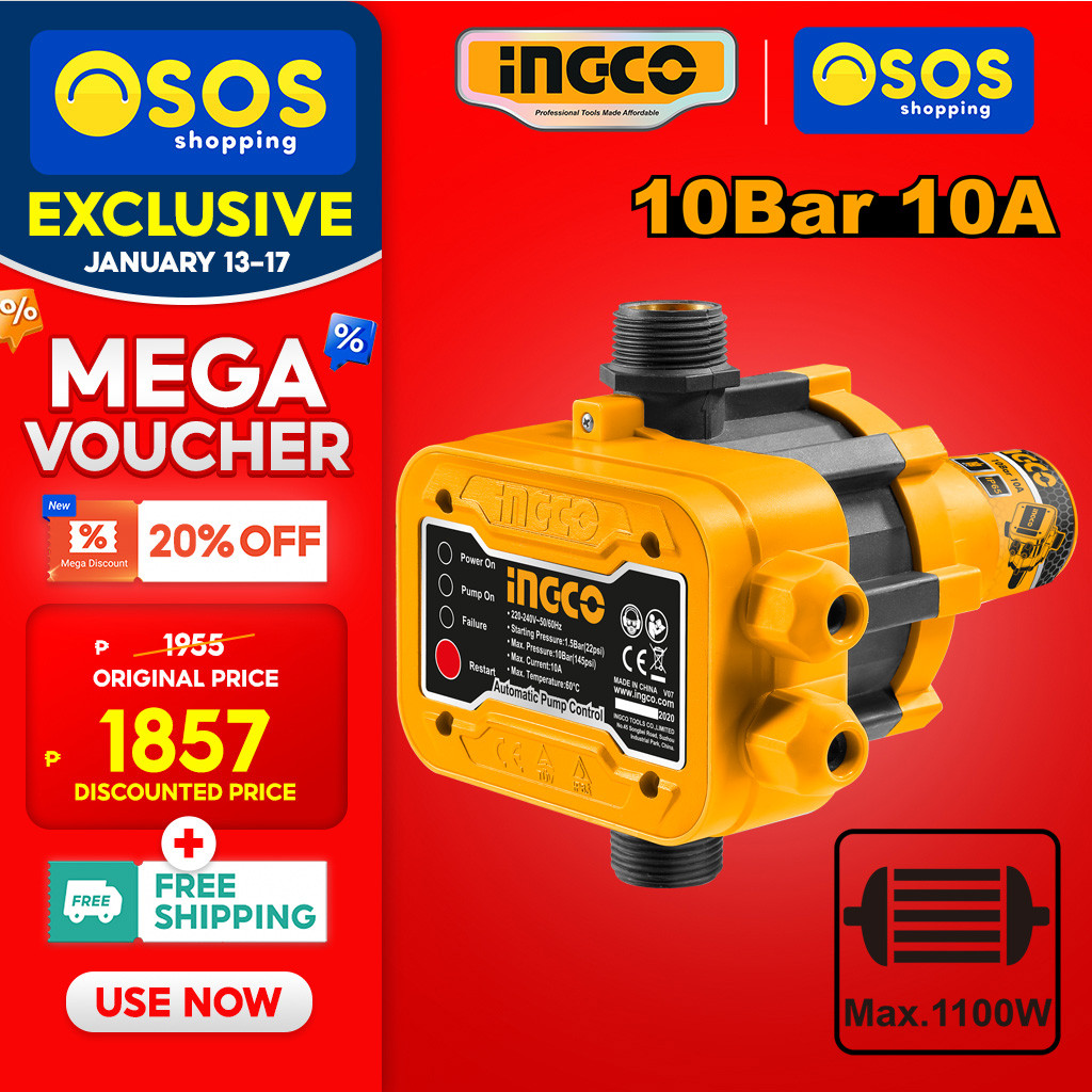 INGCO by OSOS WAPS001 10A Automatic Pump Control Switch 10bar | Shopee Philippines