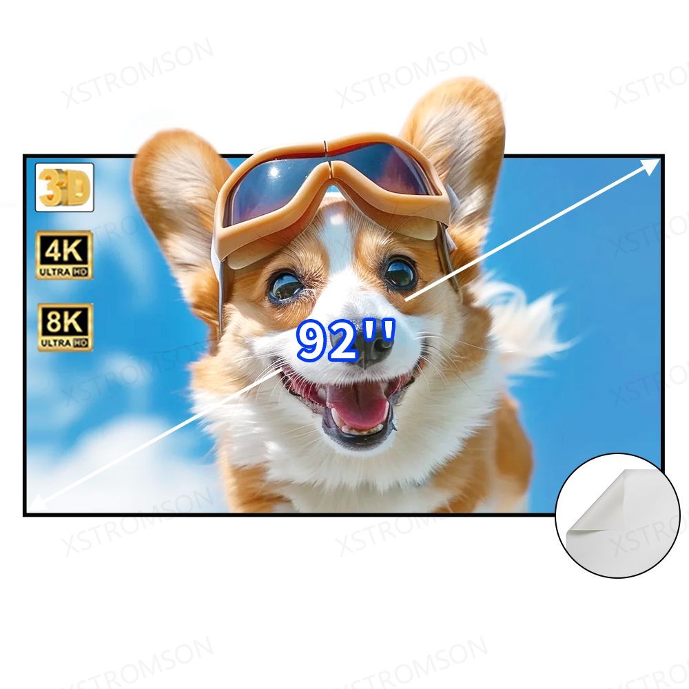 ☁92 ‘’ Wall mounted Fixed Frame Projection Screen 4K PVC Matte White ...