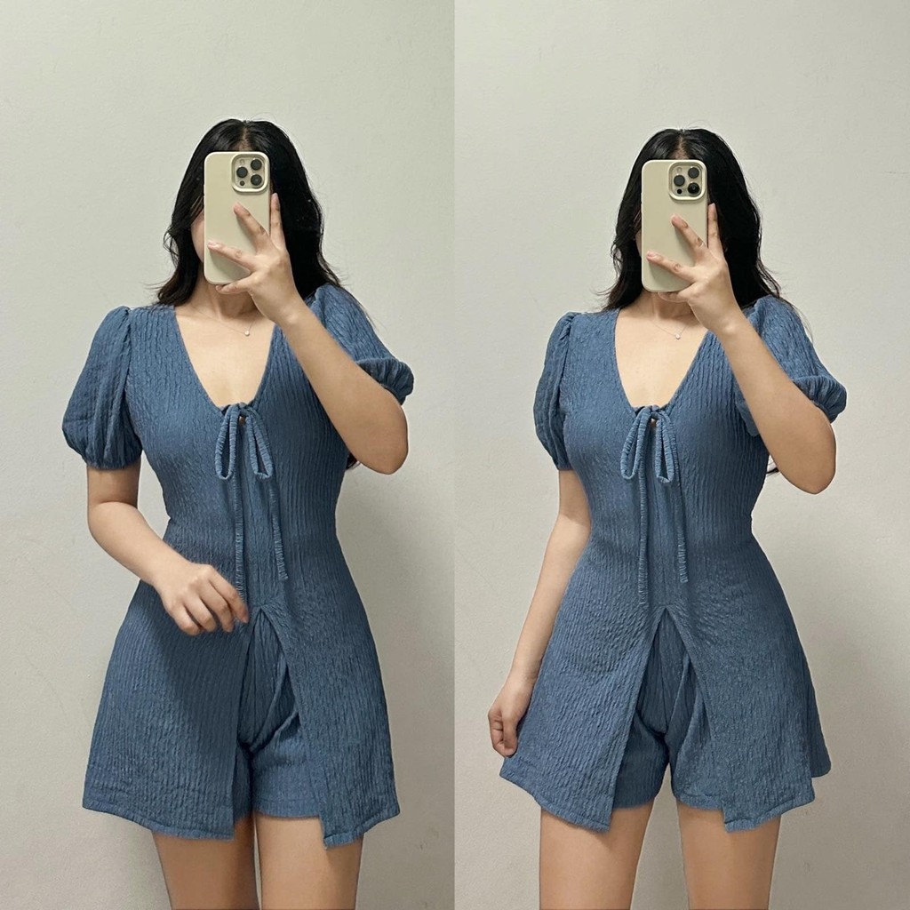 NATALIE RIBBON PUFF with SLIT TERNO SHORT | Shopee Philippines