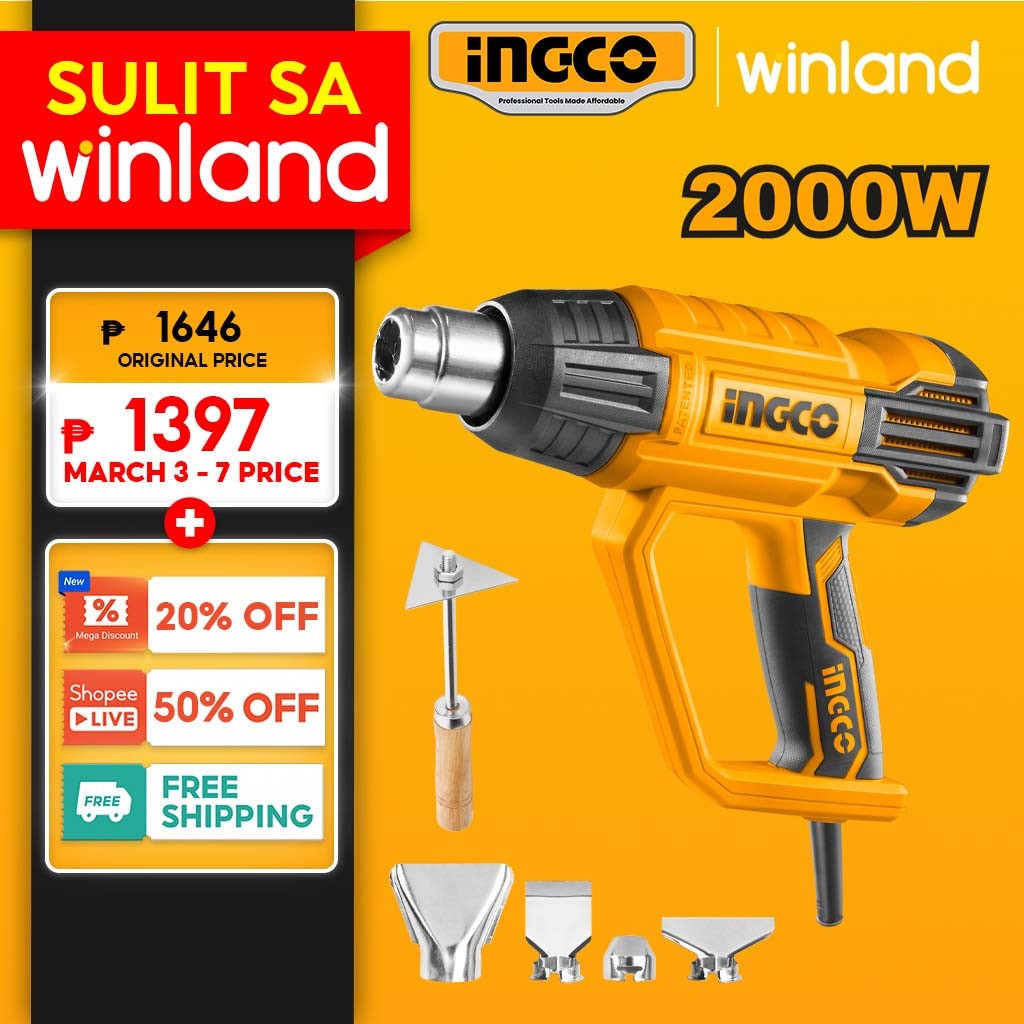 Ingco by Winland Heat Gun 2000W with 4 pcs Nozzle and 1 Scraper ...