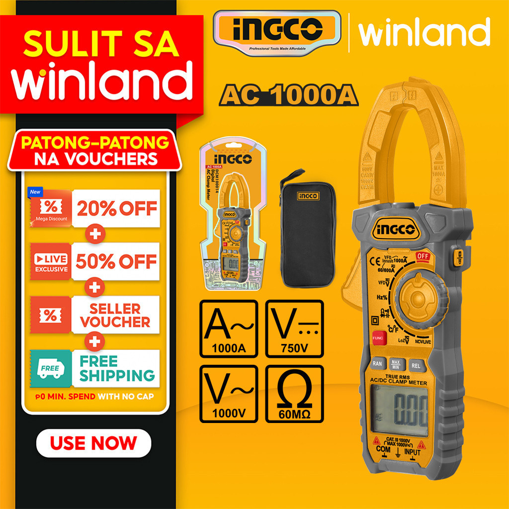 Ingco by Winland AC RMS 6000counts Digital Clamp Meter Multimeter Multi ...