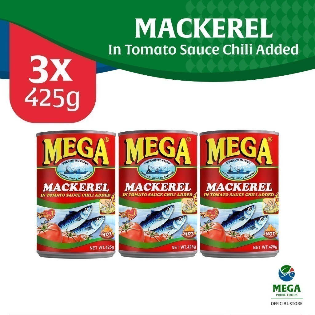 Mega Mackerel In Tomato Sauce W/ Chili Added 425G By 3'S | Shopee ...