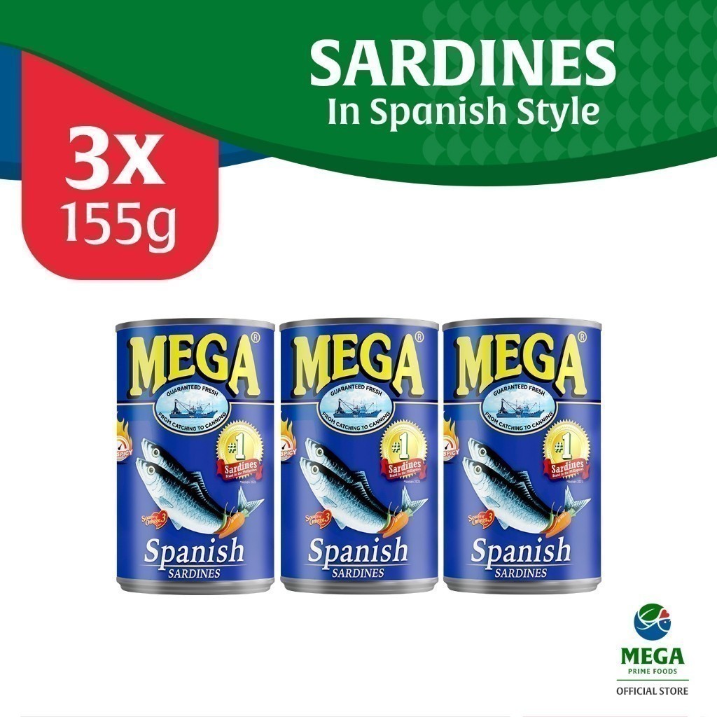 Mega Sardines In Spanish Style Easy Open Can 155G By 3'S | Shopee ...