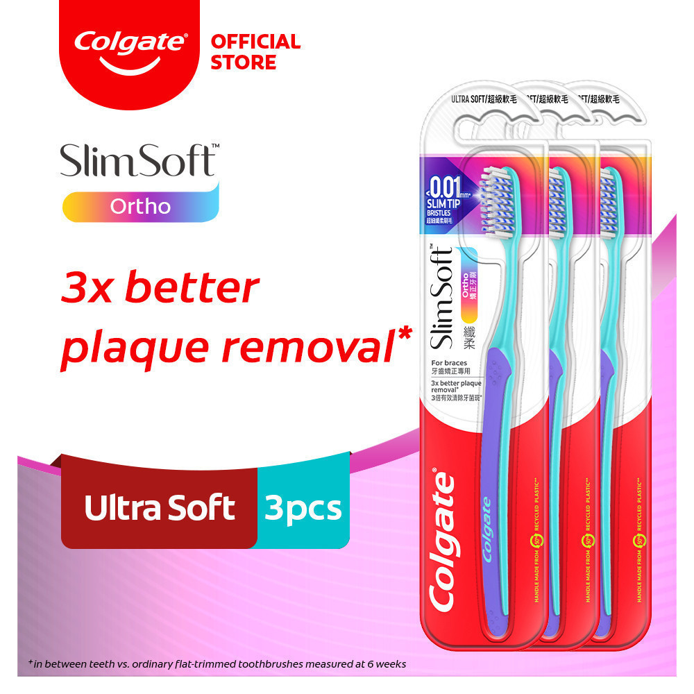 Colgate Slim Soft Toothbrush - Orthodontic Toothbrush, Soft Bristle ...