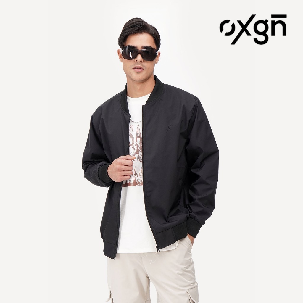 OXGN Nylon Bomber Jacket For Men (Black/Thyme) | Shopee Philippines