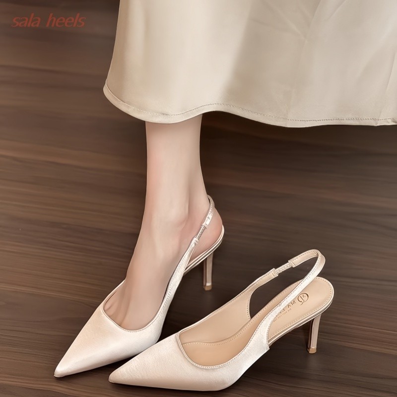 2.75inch Korean Fashion Baotou Style High Heels Silk and satin surface ...
