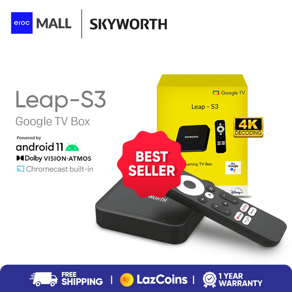 Skyworth NEW Google TV Box [LEAP-S3] 2G＋16G 4K Ultra HD Google Software w/ Android 11 LAN Dual ...